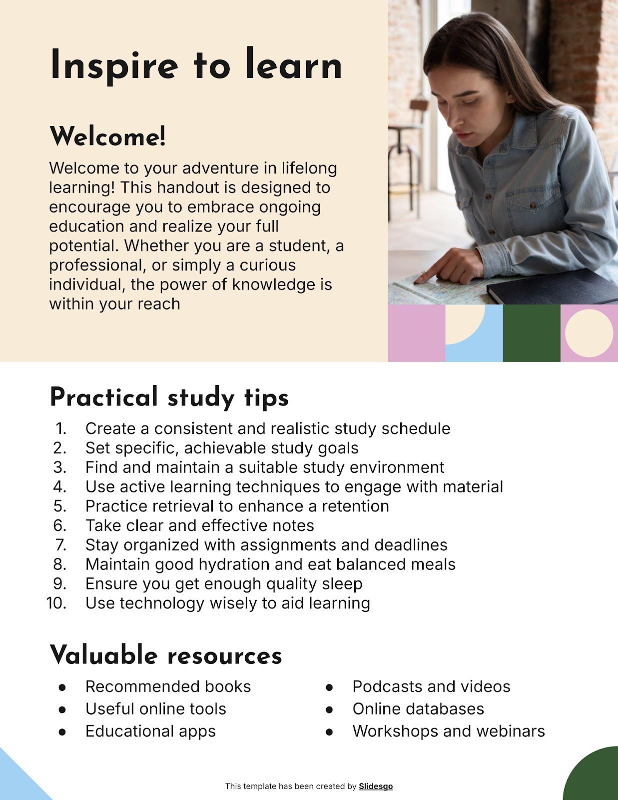 Inspire to Learn Handout Template