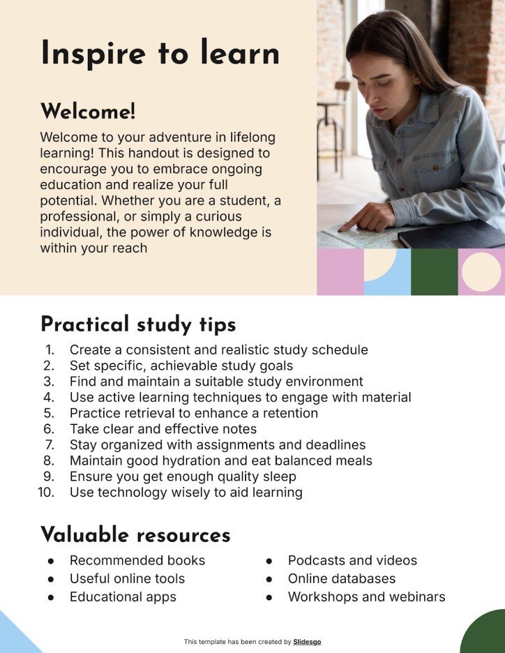 Inspire to Learn Handout Template