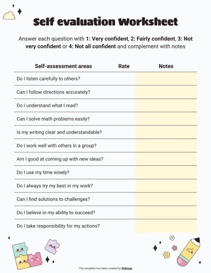 Self Evaluation Worksheet Template
