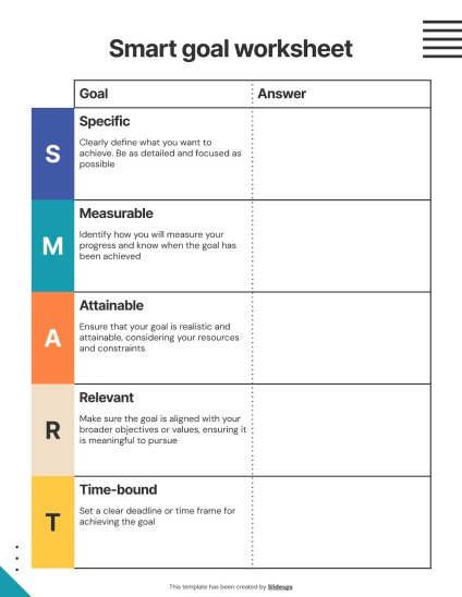 Smart Goal Worksheet Template