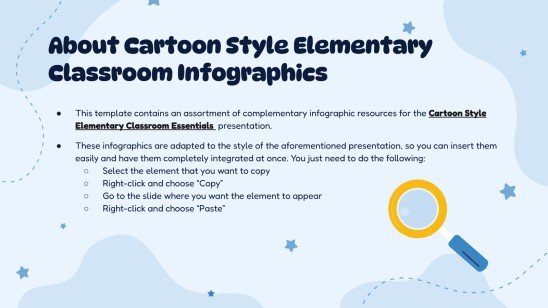 Cartoon Style Elementary Classroom Essentials Infographics