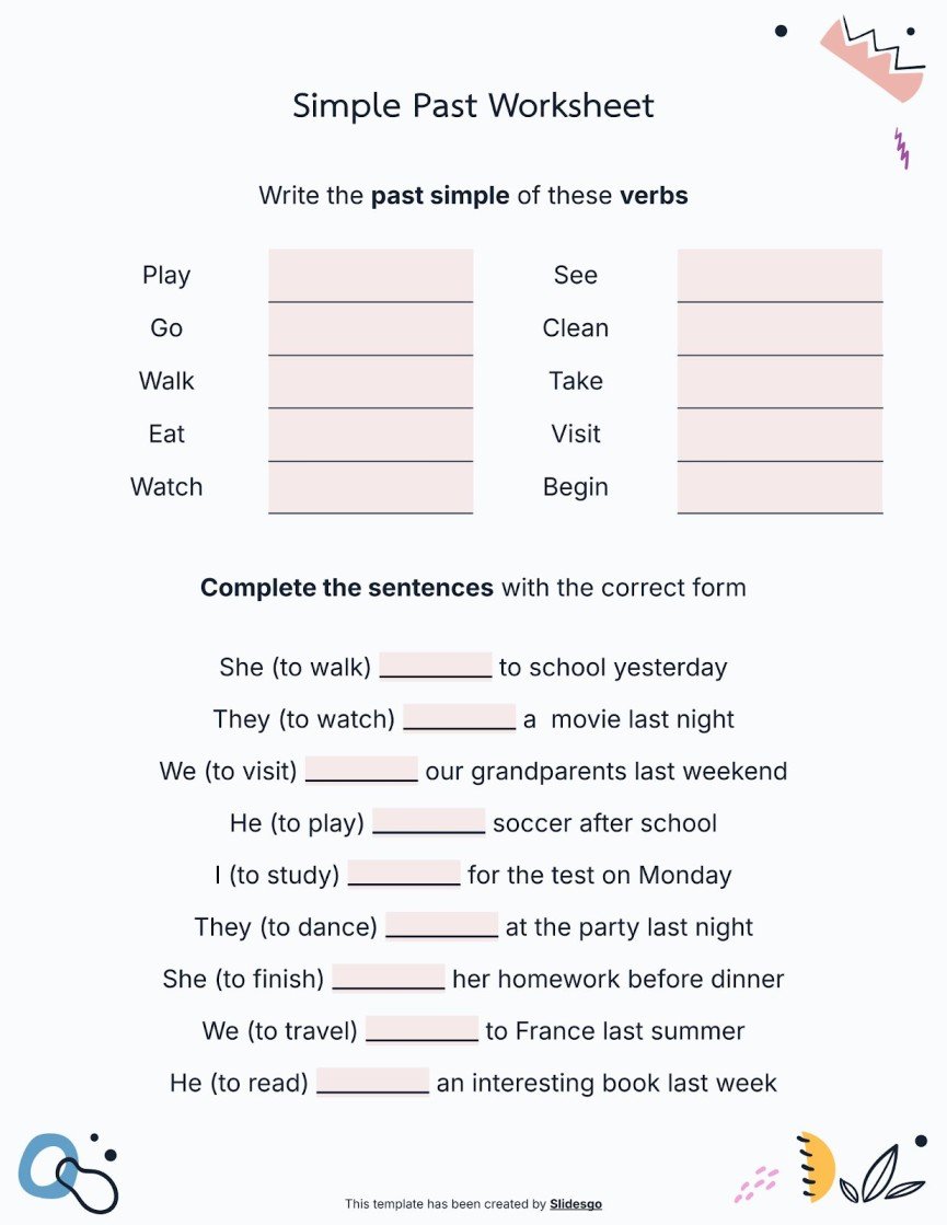 Simple Past Worksheet Template