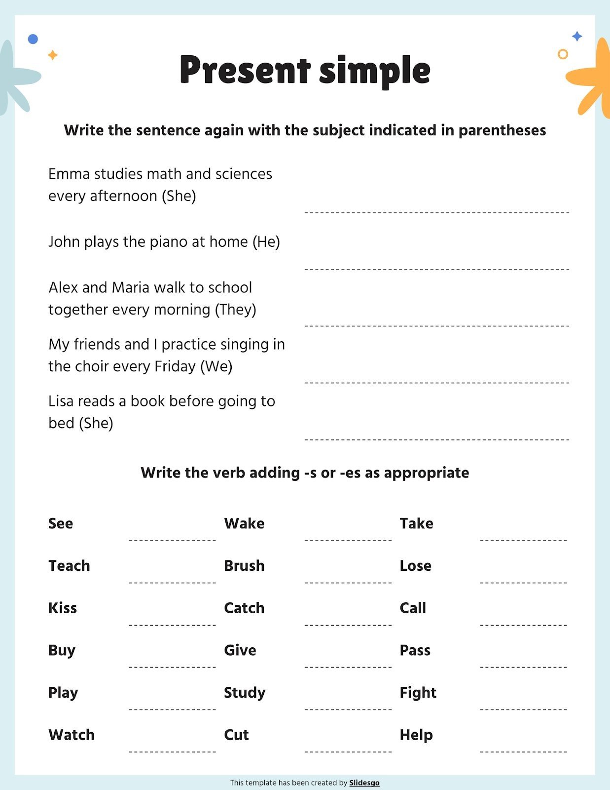 Present Simple Worksheet Template