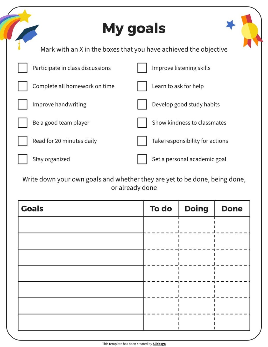 Personal Goals Worksheet Template
