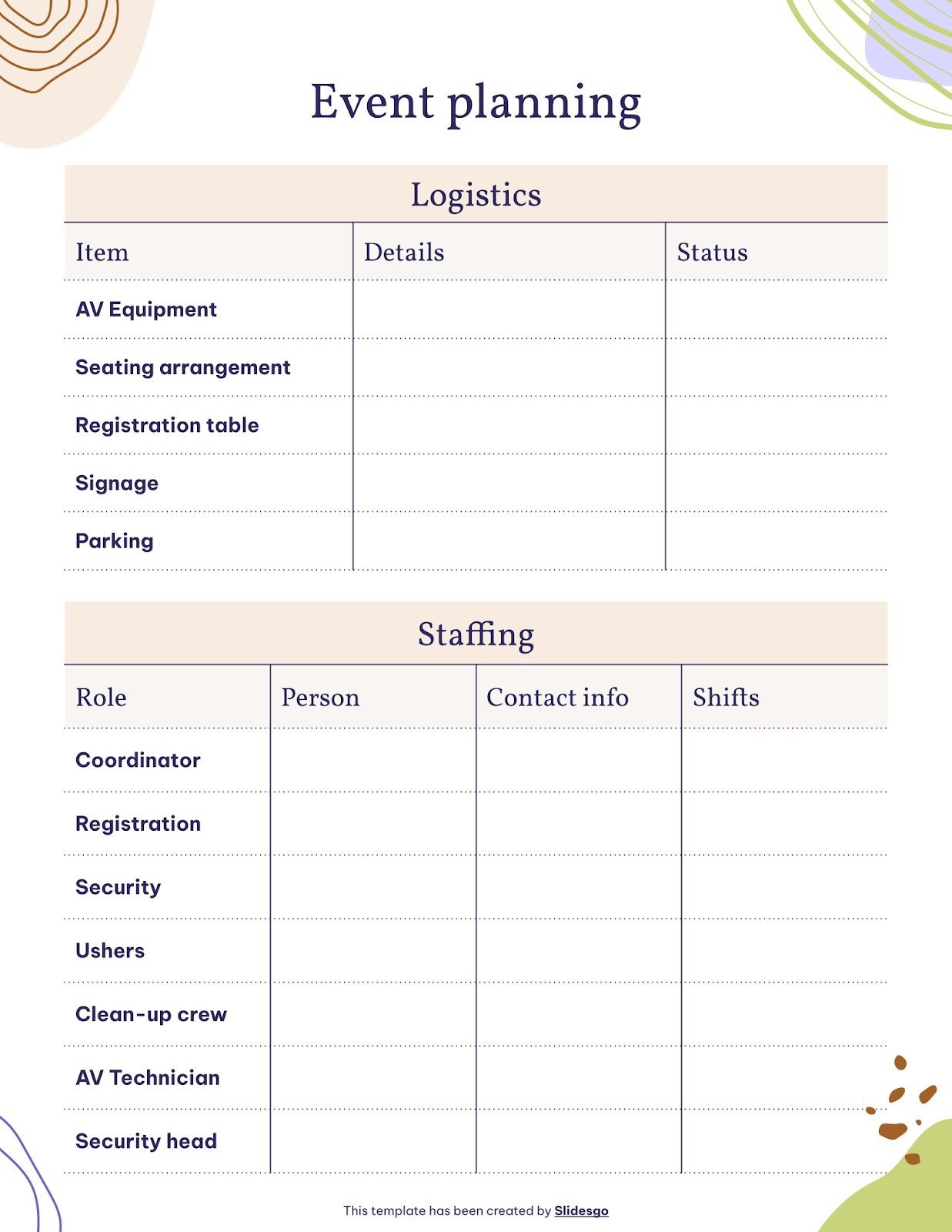Event Planning Worksheet Template