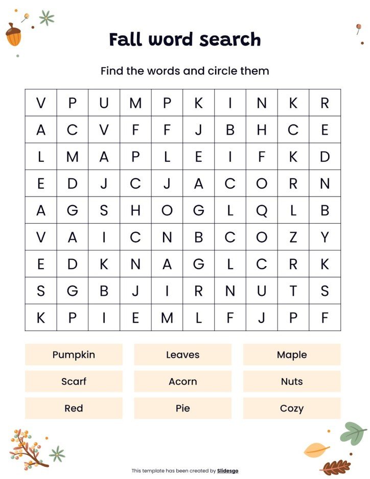 Fall Worksheet Template