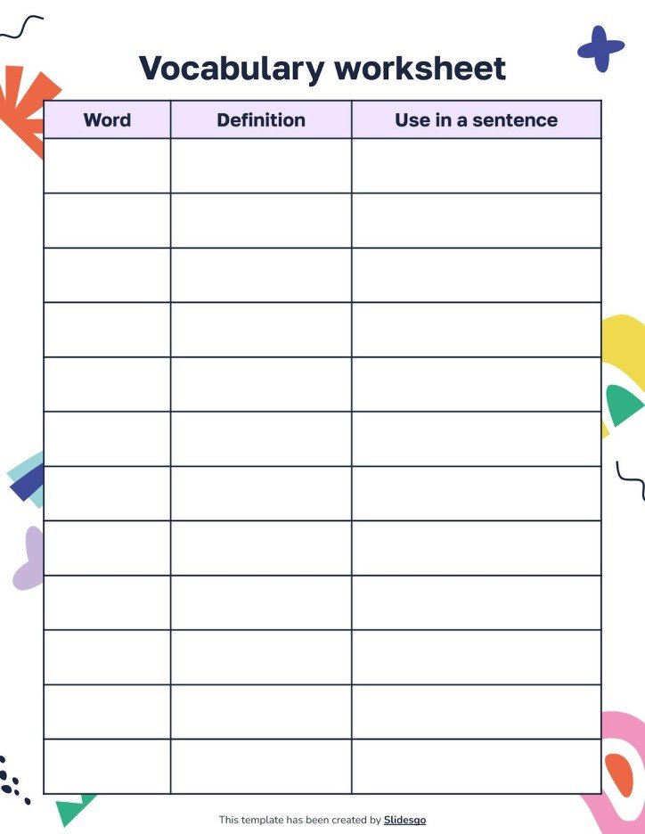 Vocabulary Worksheet Template