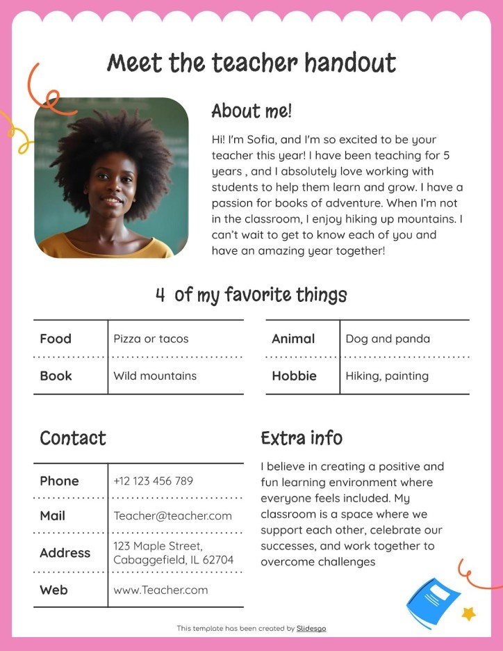 Meet the Teacher Handout Template