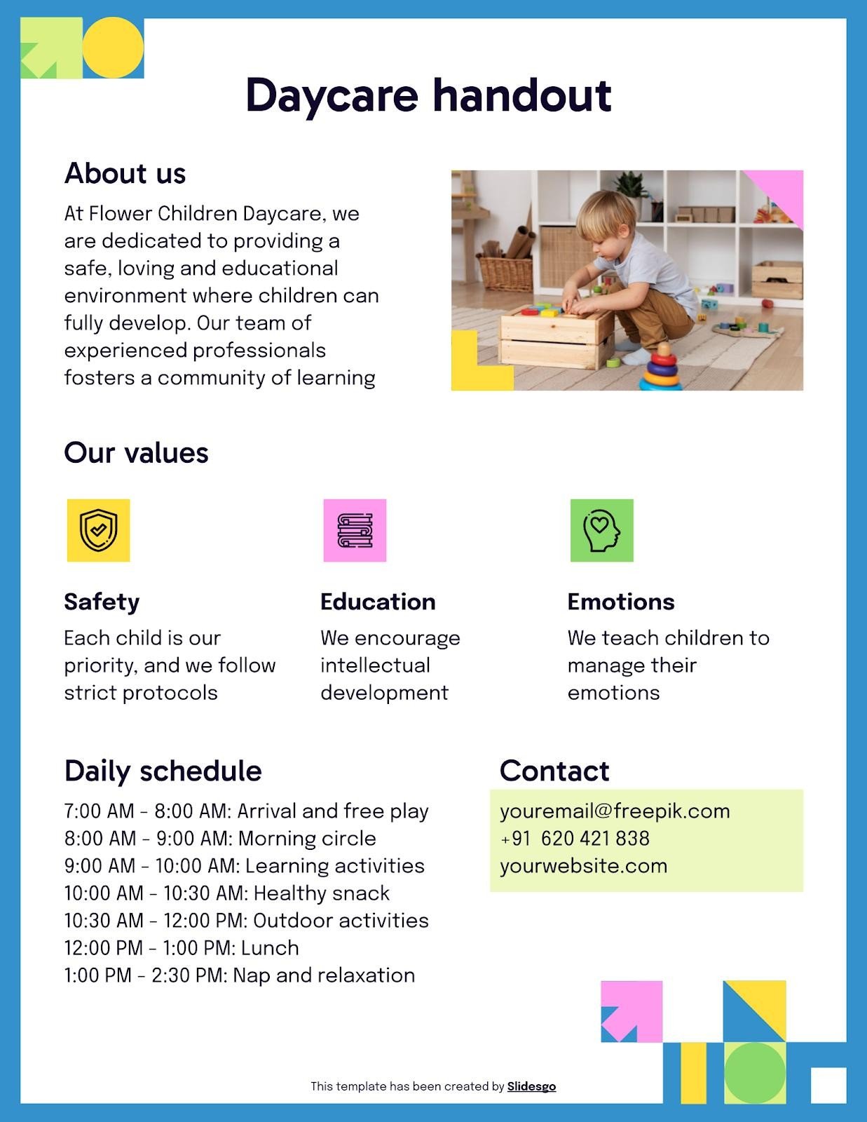 Daycare Handout Template