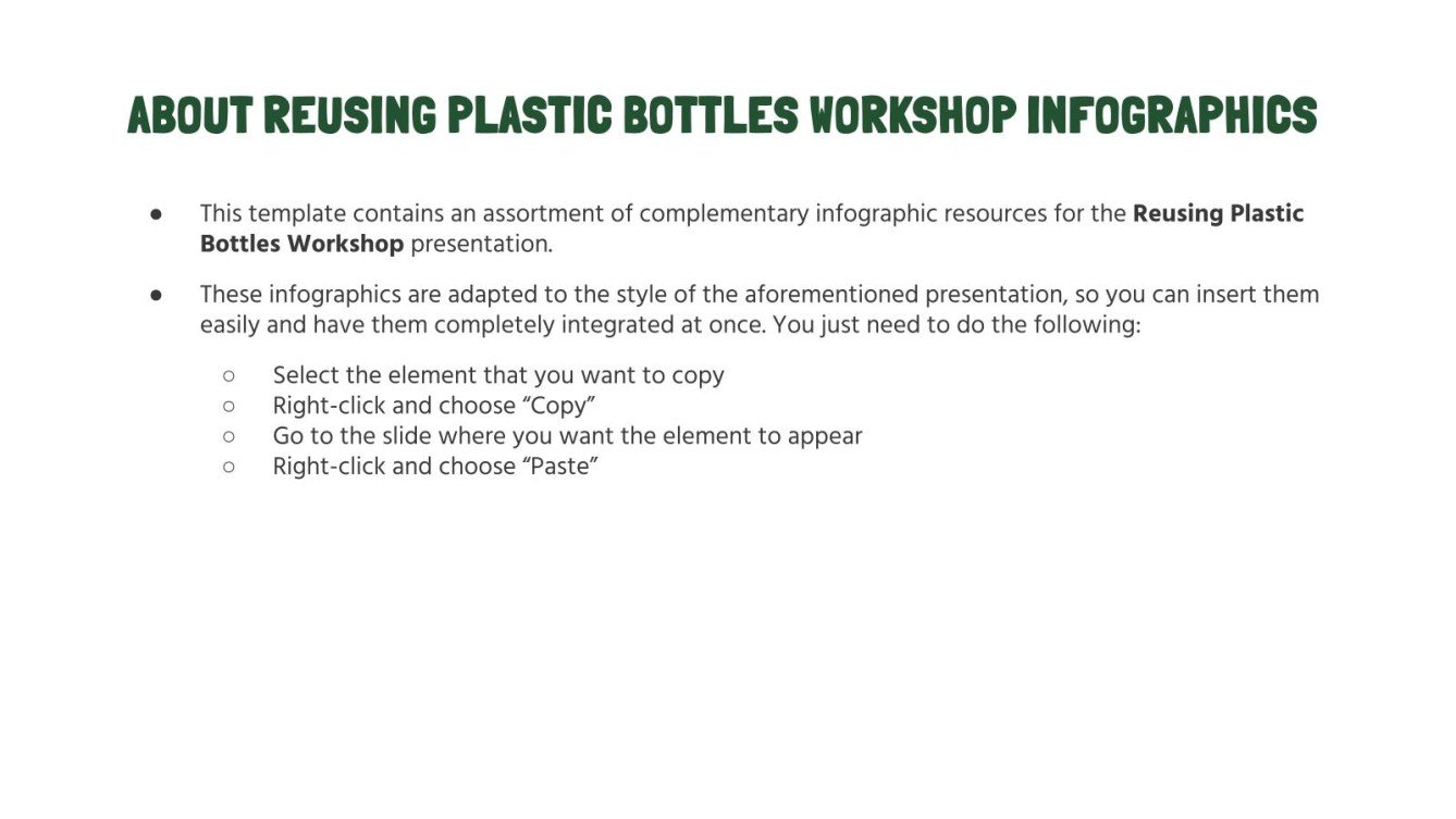 Reusing Plastic Bottles Workshop Infographics Template