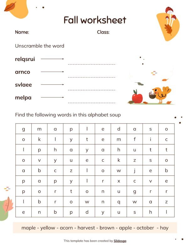 Fall Worksheet Template