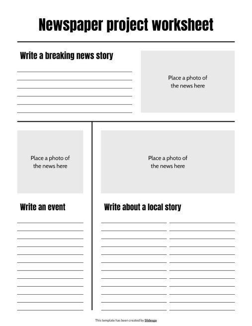 Newspaper Project Worksheet Template