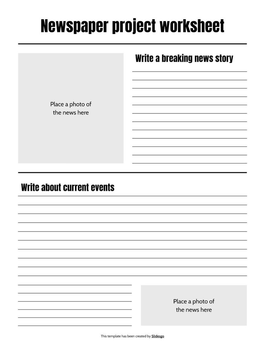 Newspaper Project Worksheet Template