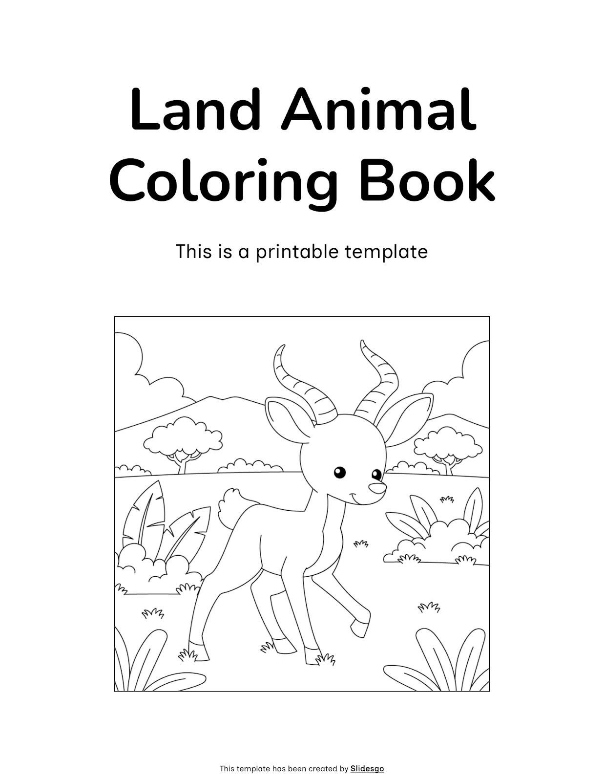 Land Animal Coloring Book Template