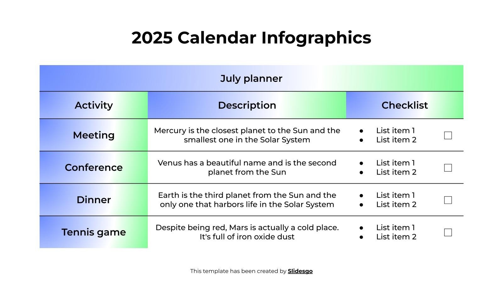 2025 Calendar Infographics Presentation