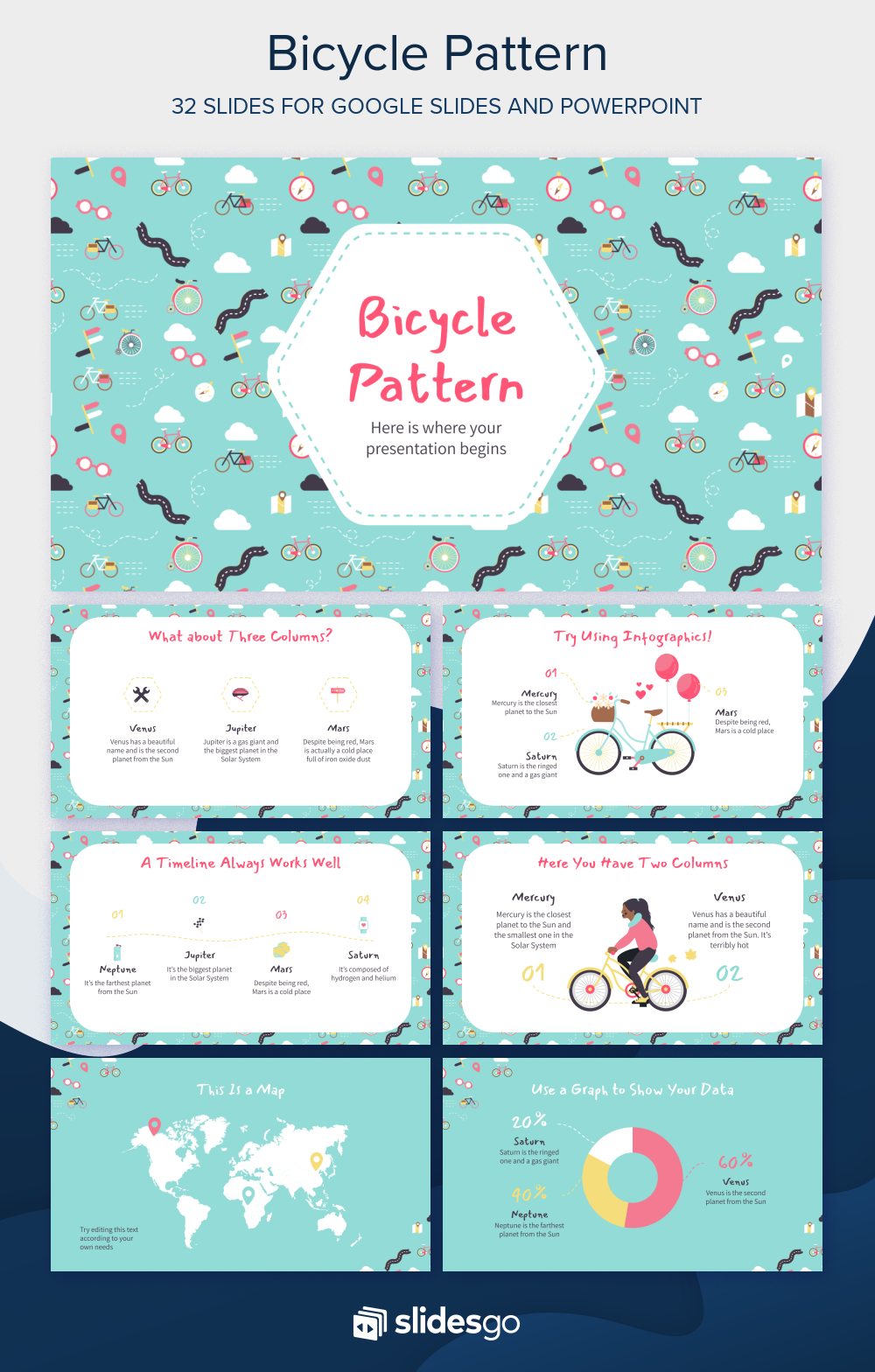 Bicycle Pattern Google Slides Theme and PowerPoint Template