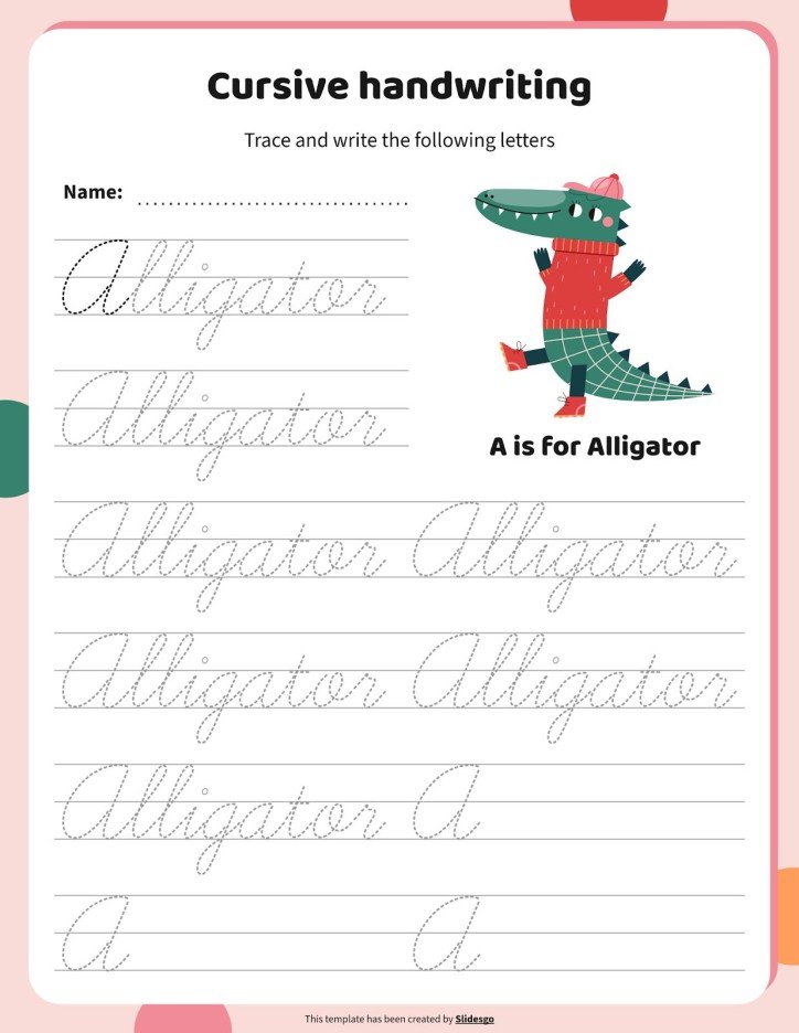 Cursive Handwriting Practice Handout Template