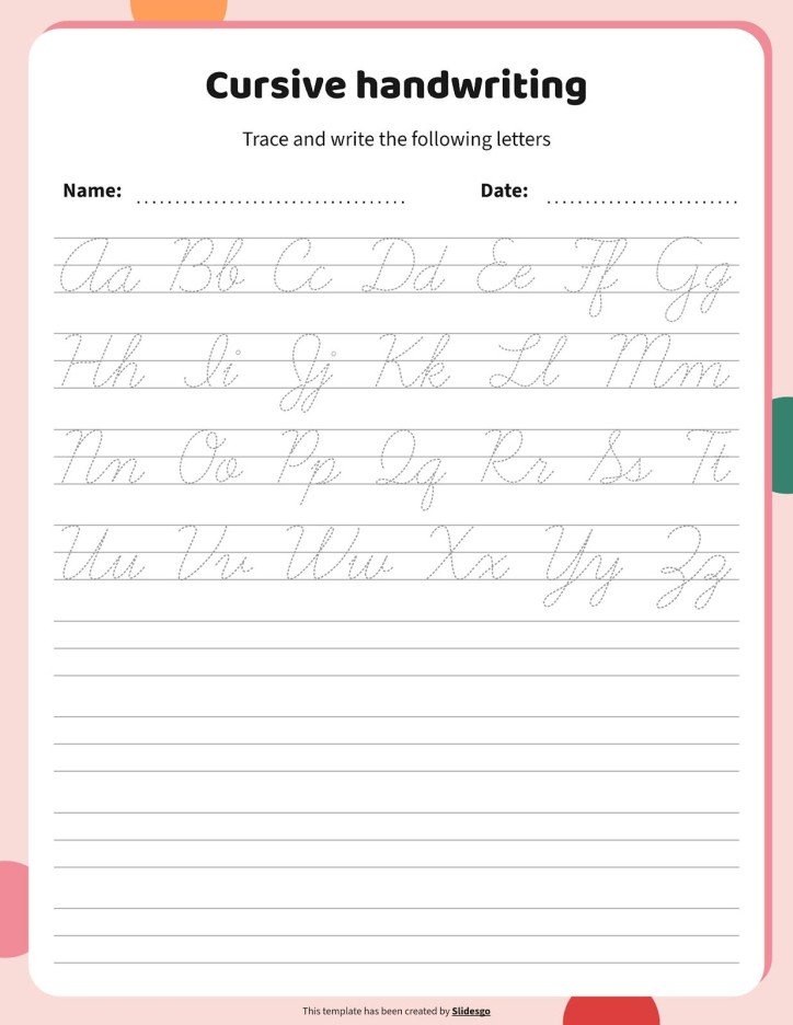 Cursive Handwriting Practice Handout Template