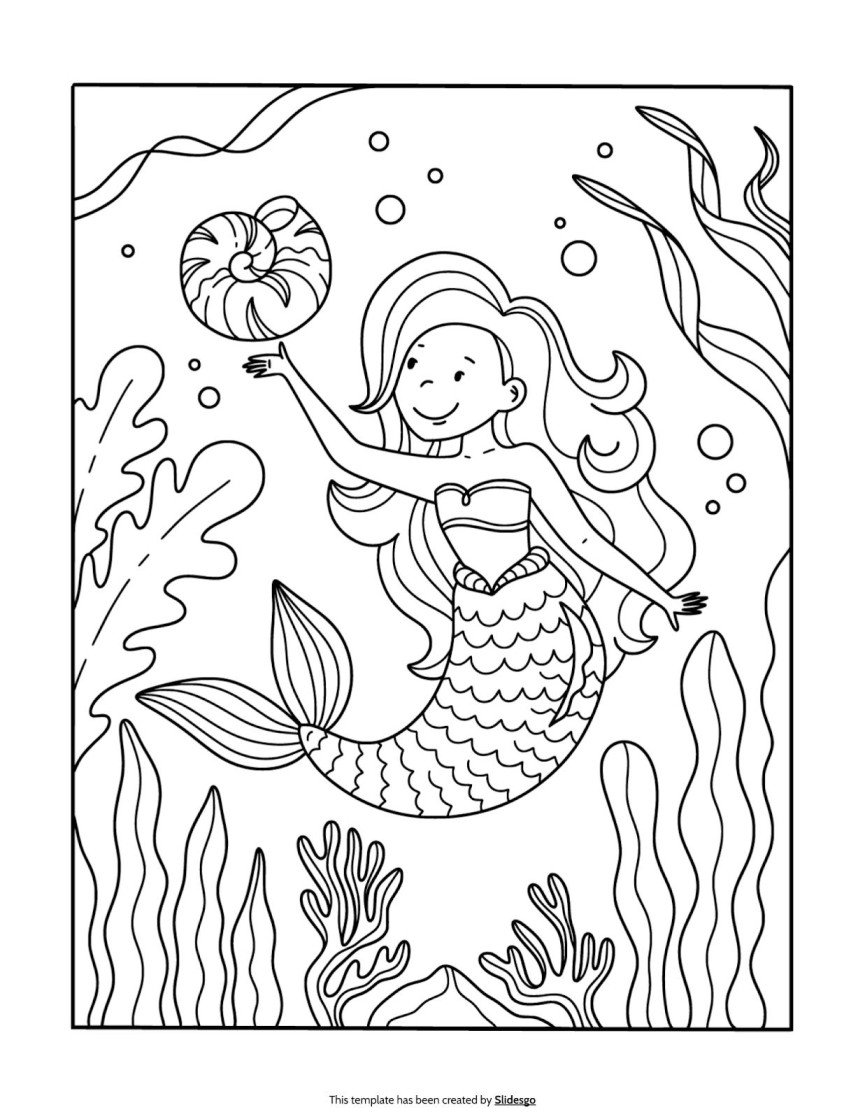 Mermaid Coloring Book Template