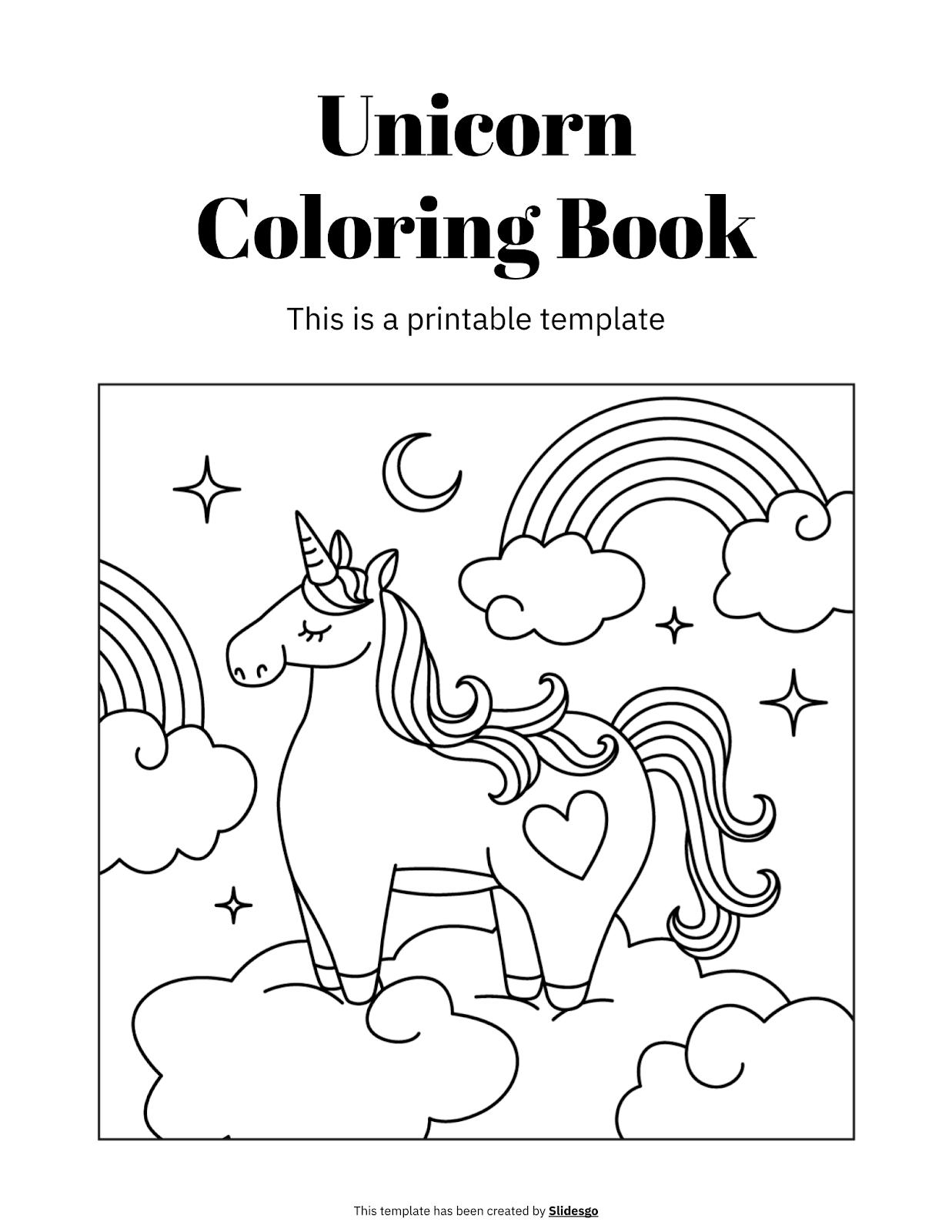 Unicorn Coloring Book Template