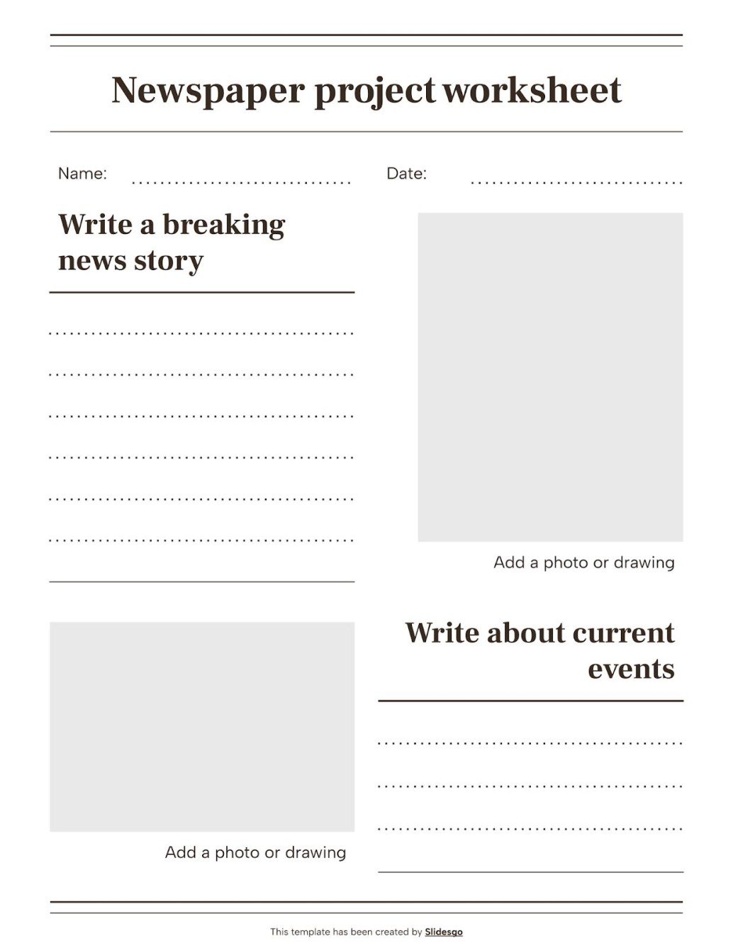 Newspaper Project Worksheet Template