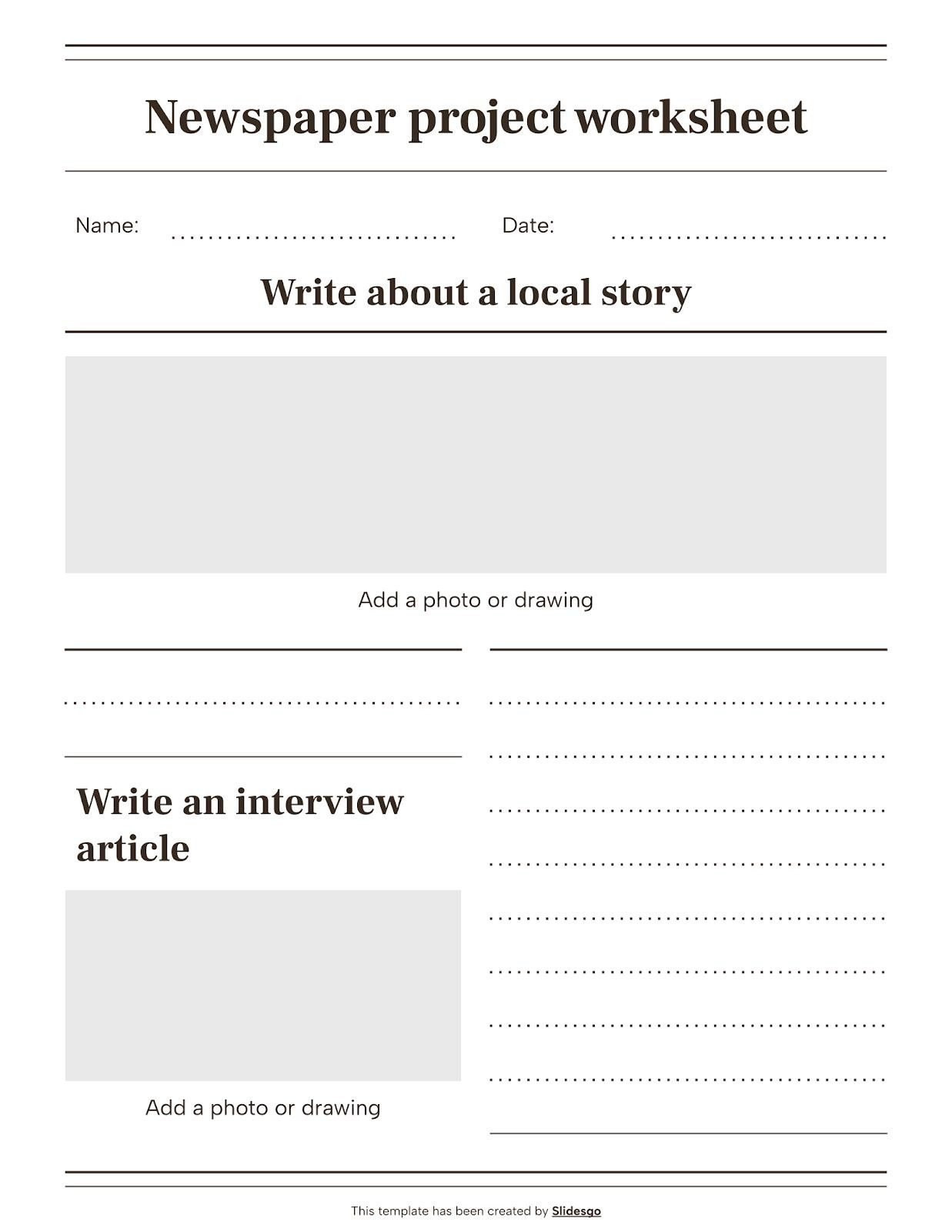 Newspaper Project Worksheet Template
