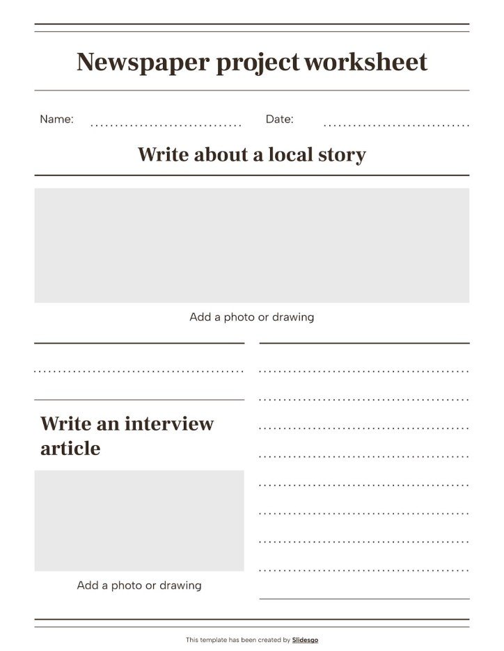 Newspaper Project Worksheet Template
