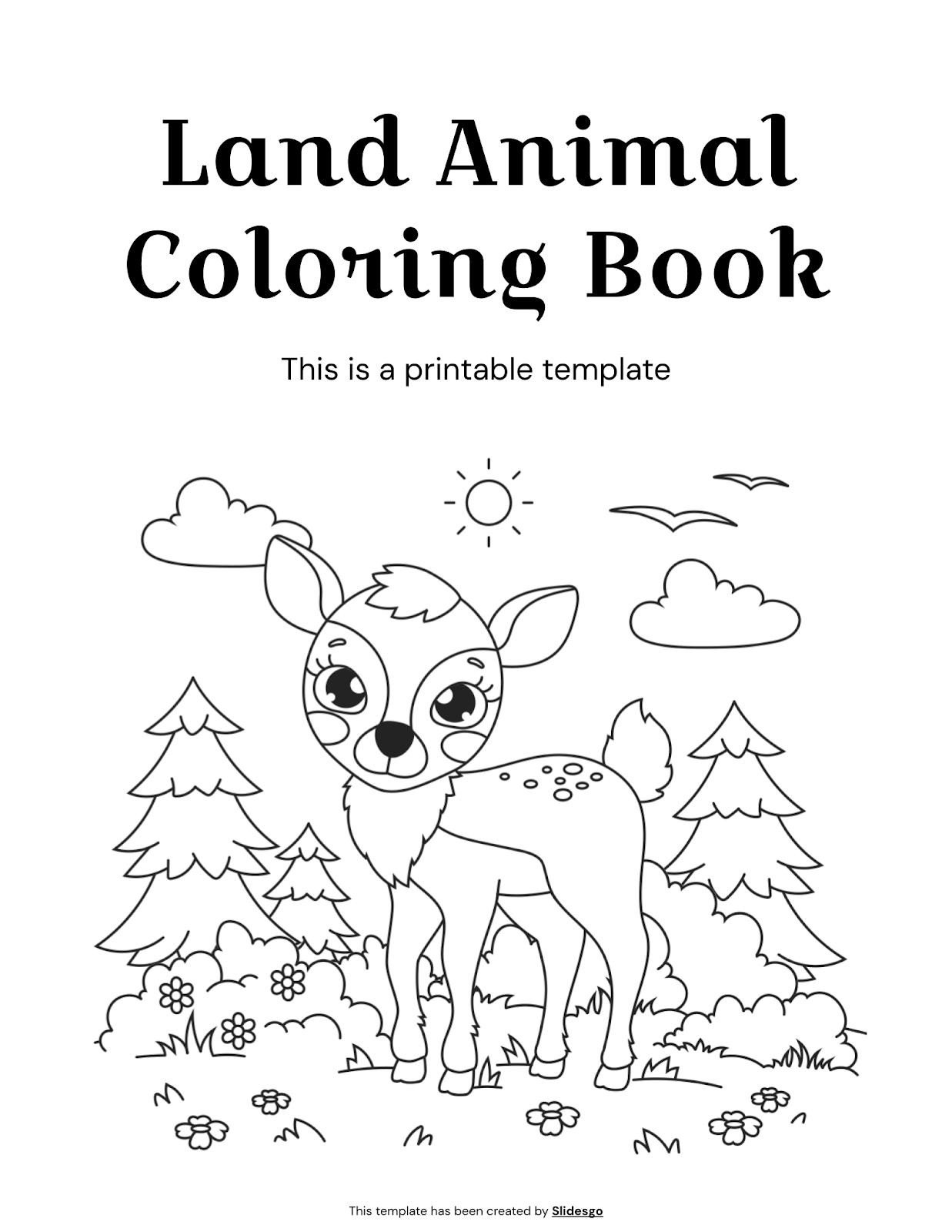 Land Animal Coloring Book Template