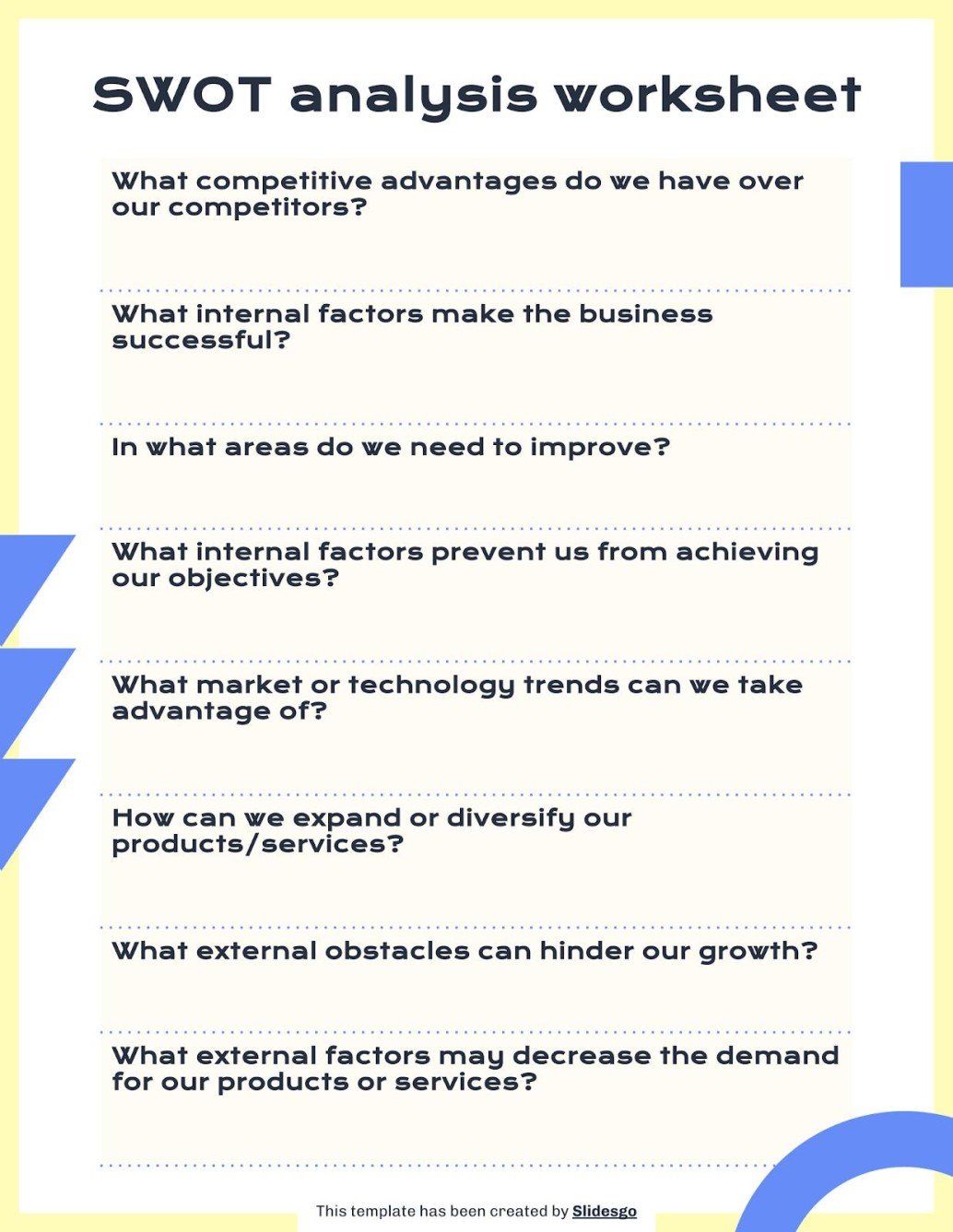 SWOT Analysis Worksheet Template