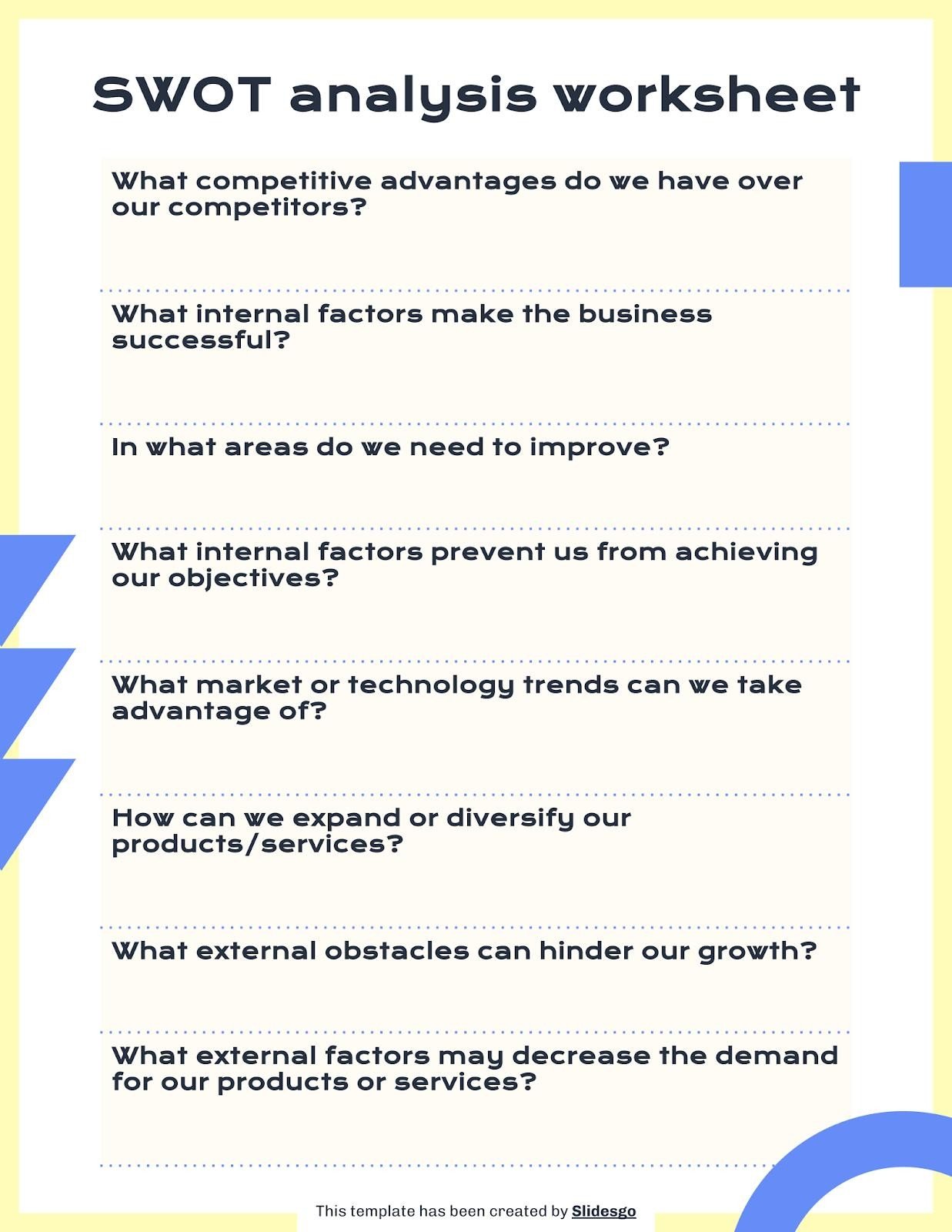 SWOT Analysis Worksheet Template SWOT Analysis Worksheet Template