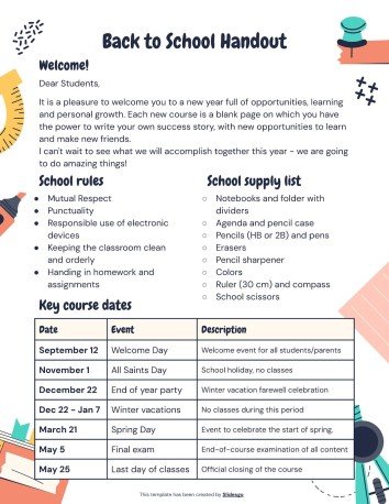 Back to School Handout Template