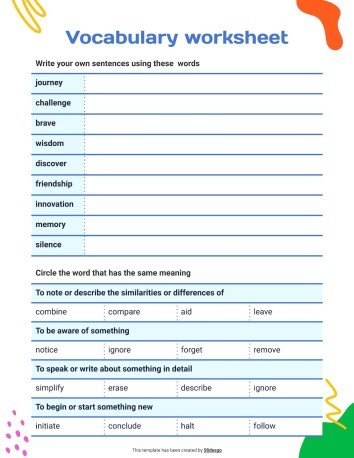 Vocabulary Worksheet Template