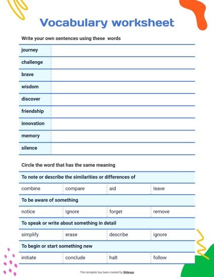 Vocabulary Worksheet Template