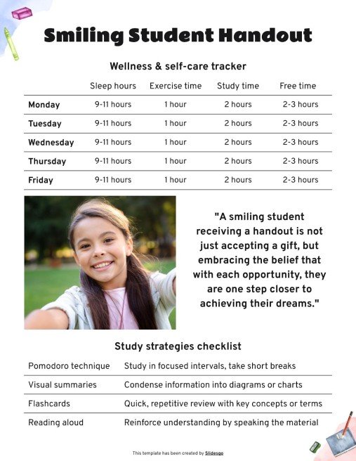 Smiling Student Handout Template