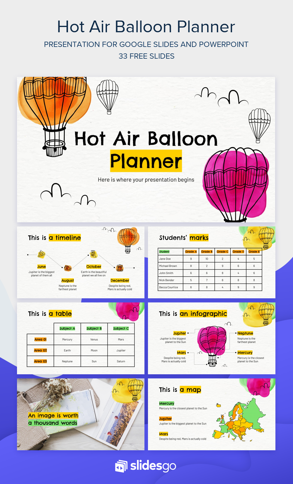 Hot Air Balloon Planner | Google Slides & PPT template