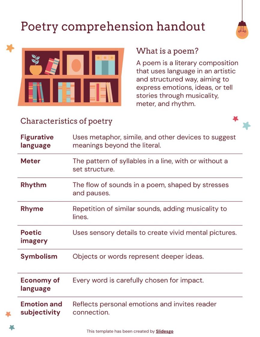 Poetry comprehension Handout Template