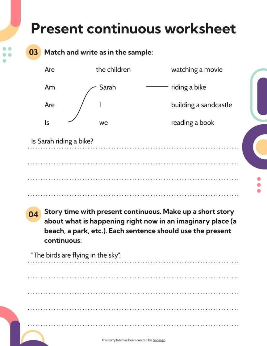 Present Continuous Worksheet Template