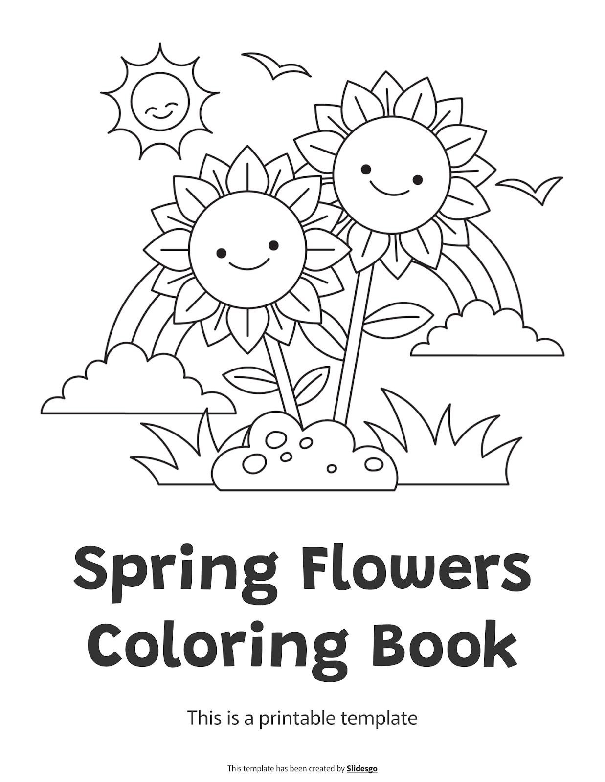 Spring Flowers Coloring Book Template