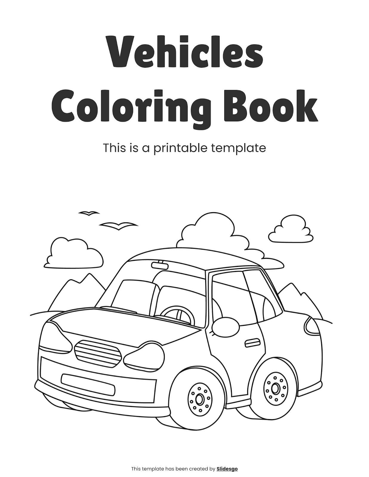 Vehicles Coloring Book Template