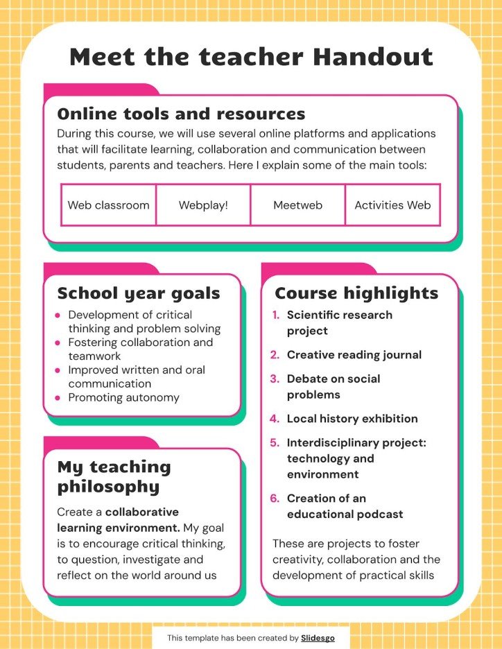 Meet the Teacher Handout Template