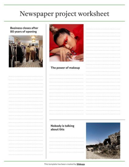 Newspaper Project Worksheet Presentation