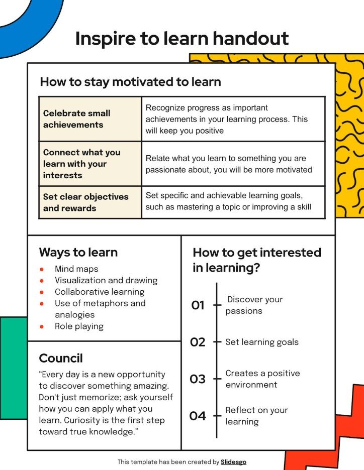 Inspire to Learn Handout Template