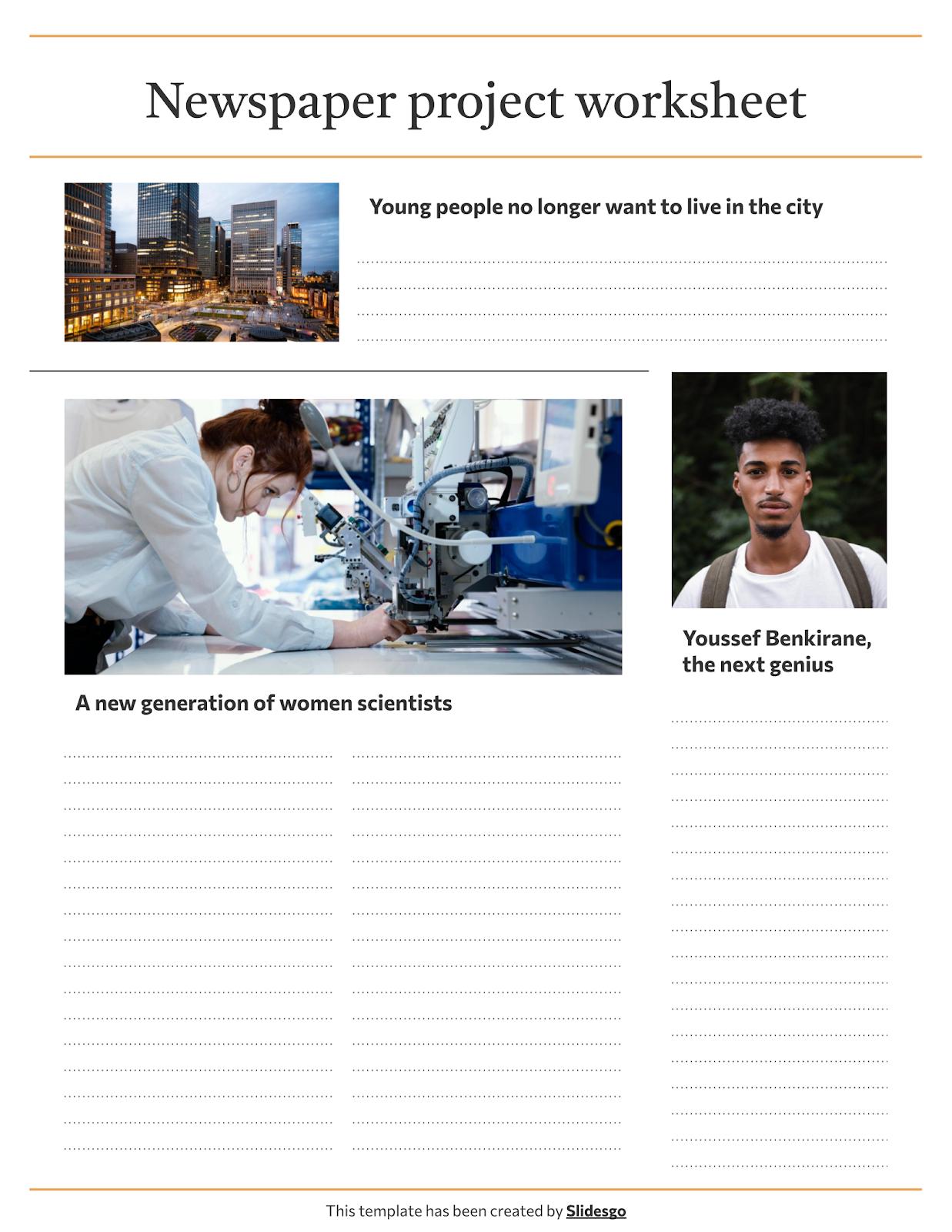 Newspaper Project Worksheet Presentation