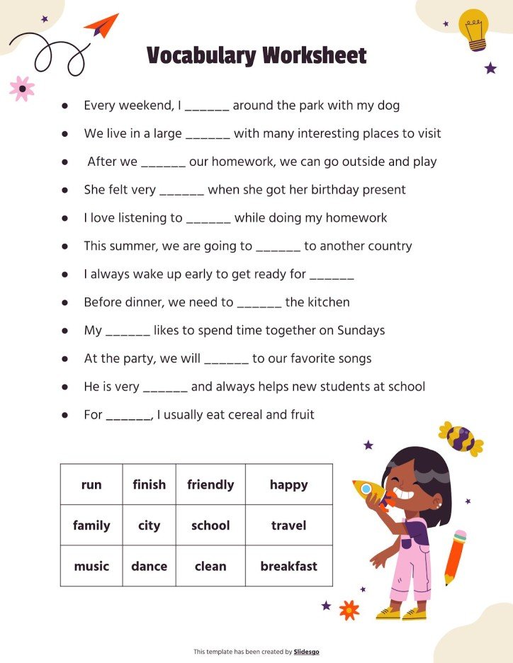 Vocabulary Worksheet Template