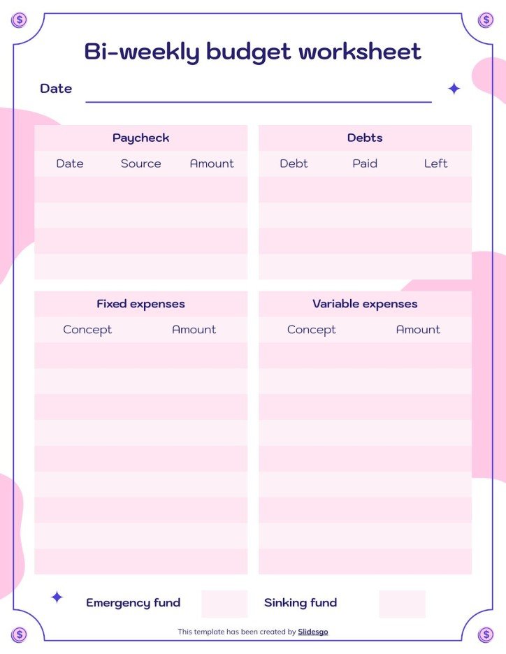 Bi-Weekly Budget Worksheet Template Template