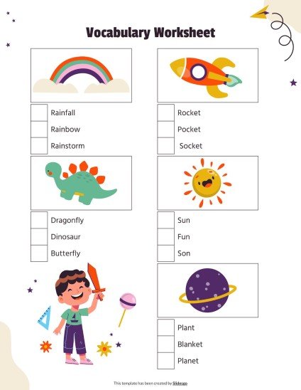 Vocabulary Worksheet Template