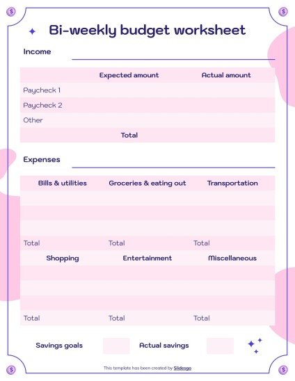 Bi-Weekly Budget Worksheet Template Template