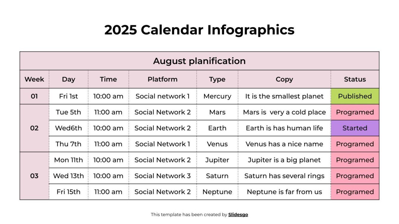 2025 Calendar Infographics Template