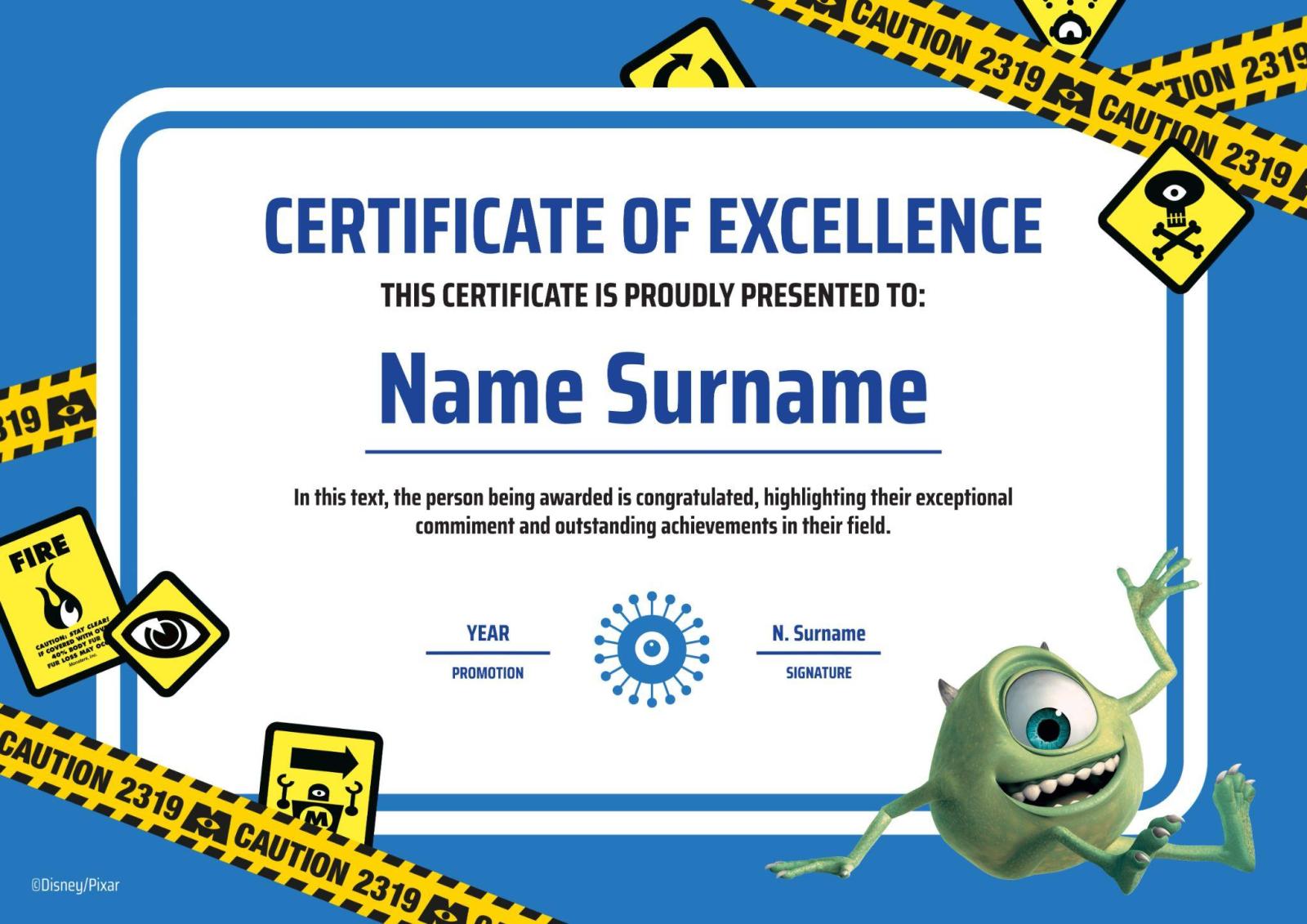 Monsters Inc Certificate Presentation