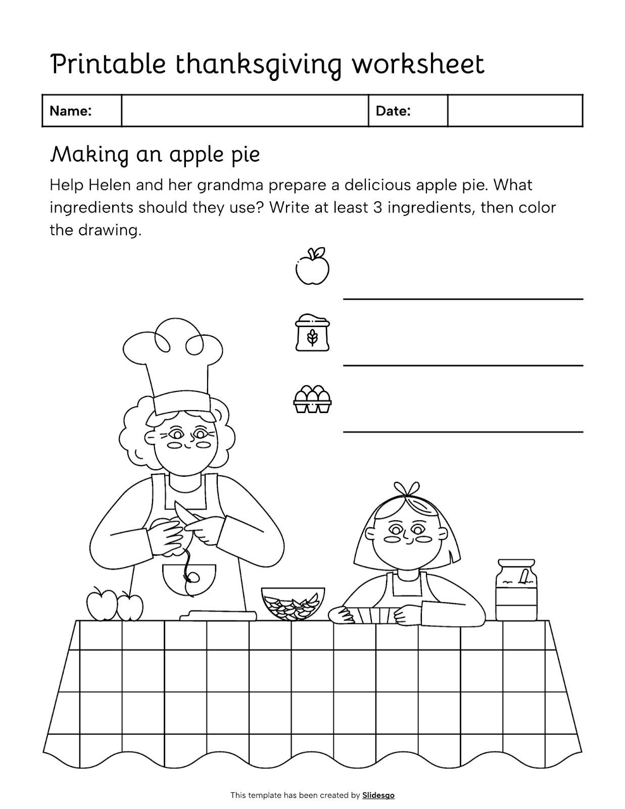 Printable Thanksgiving Worksheet Template